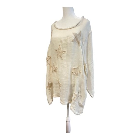 Paper Lace | Tops | Paper Lace Linen Cream Star Appliqu Boho Tunic ...